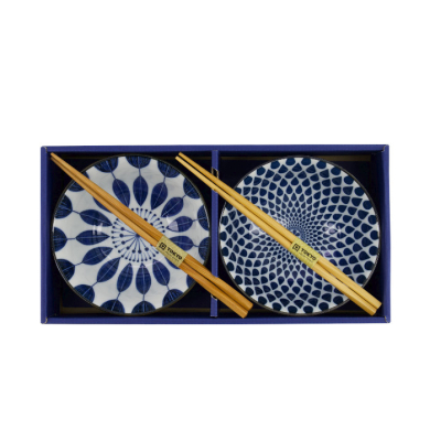 TDS, Mixed Tayo Schale Geschenkset mit Essstäbchen, 2 Stk, Blue/White, Ø 15x7cm 500ml , Art.-Nr ...